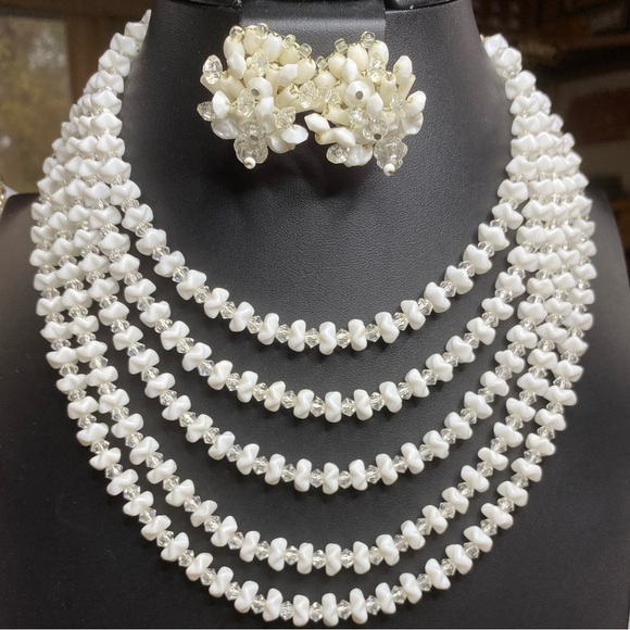 Jewelry | Vintage Signed W Germany 5 Strand Milk Glass Necklace And ...
